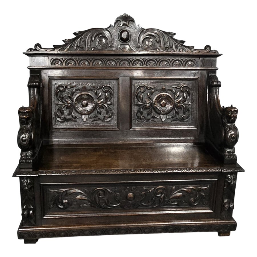 Antique Monks Hall Bench in Oak, 1880 | Chairish