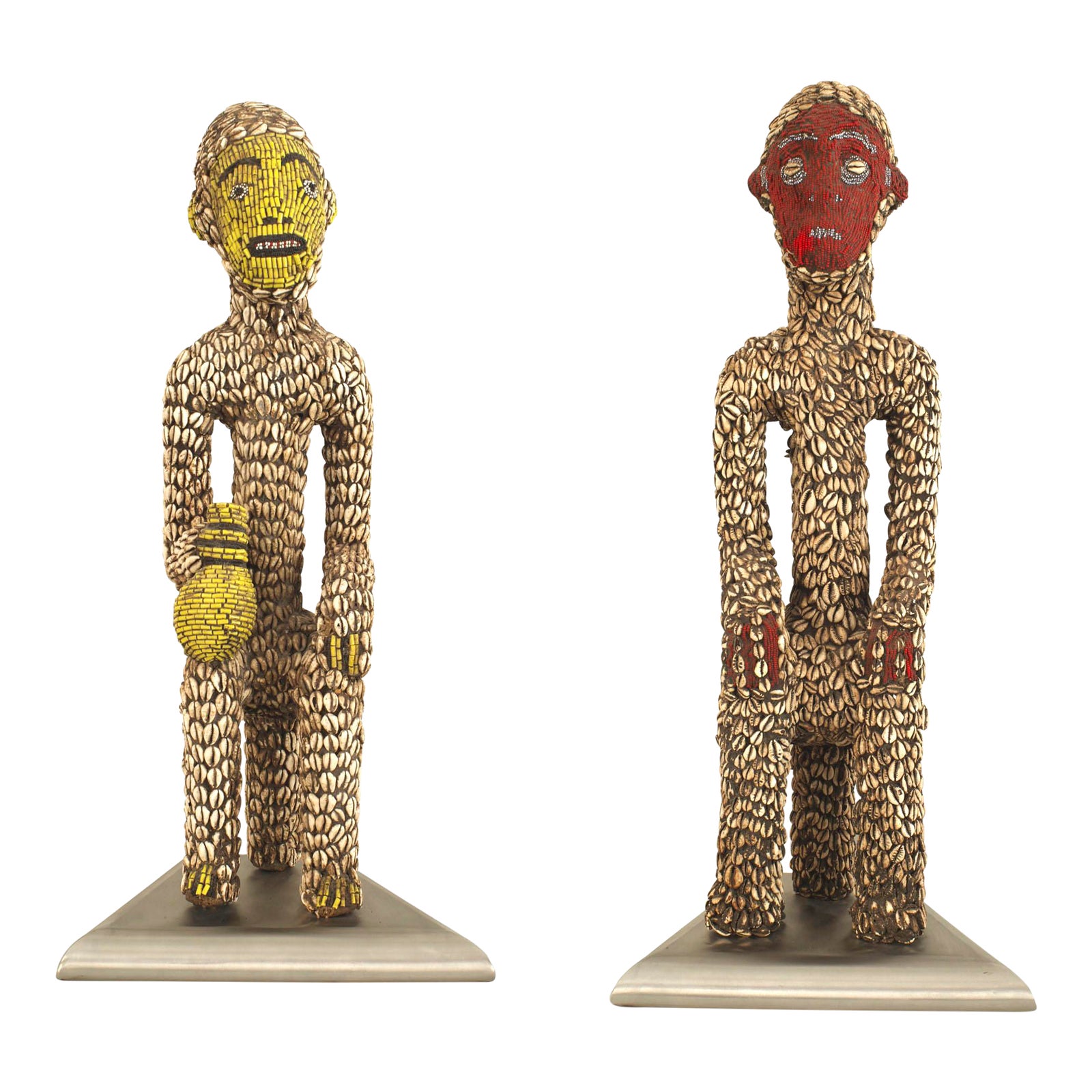 19th Century African Cowrie Shell Fertility Statues - a Pair | Chairish