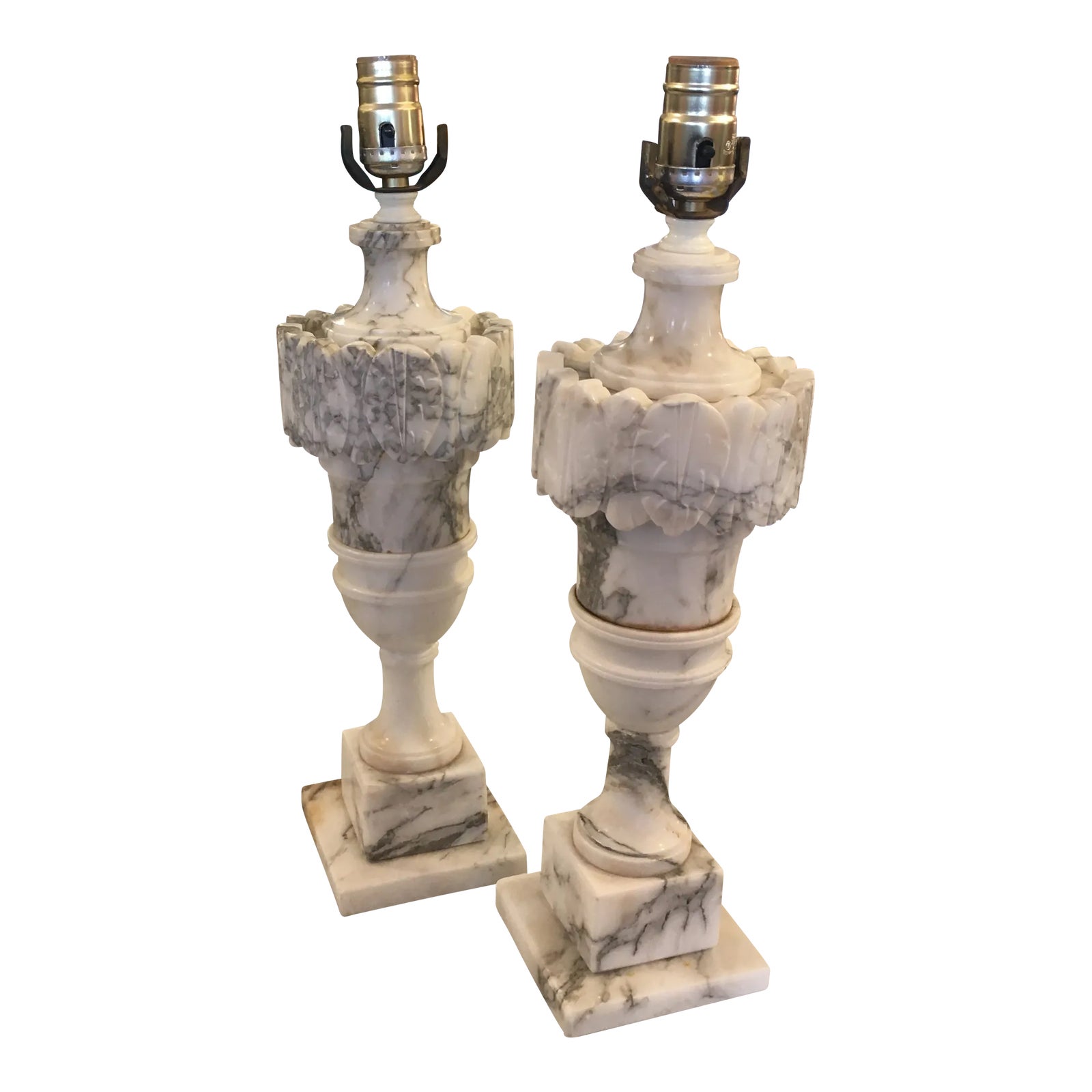 Carved Alabaster Lamps a Pair | Chairish