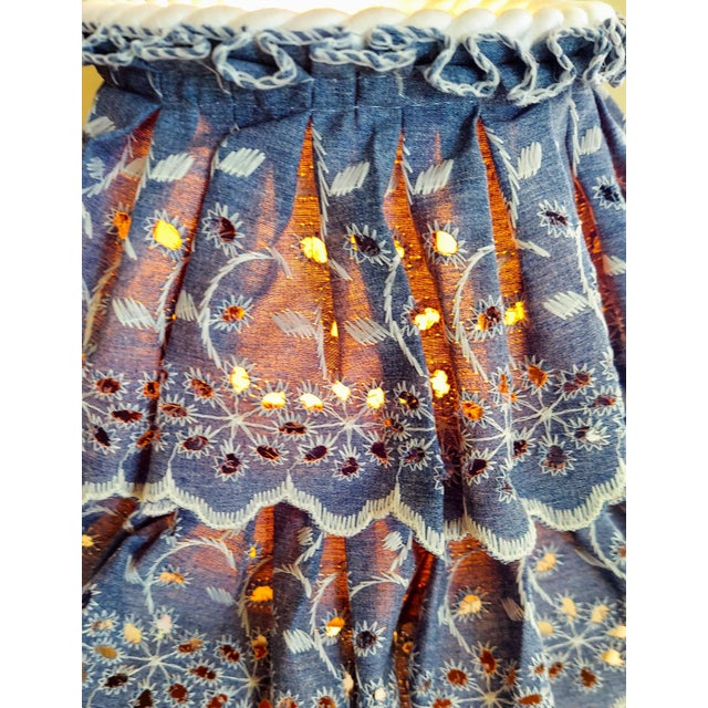 Ruffled Denim Eyelet Lace Table Lamp With Dove Finial | Chairish