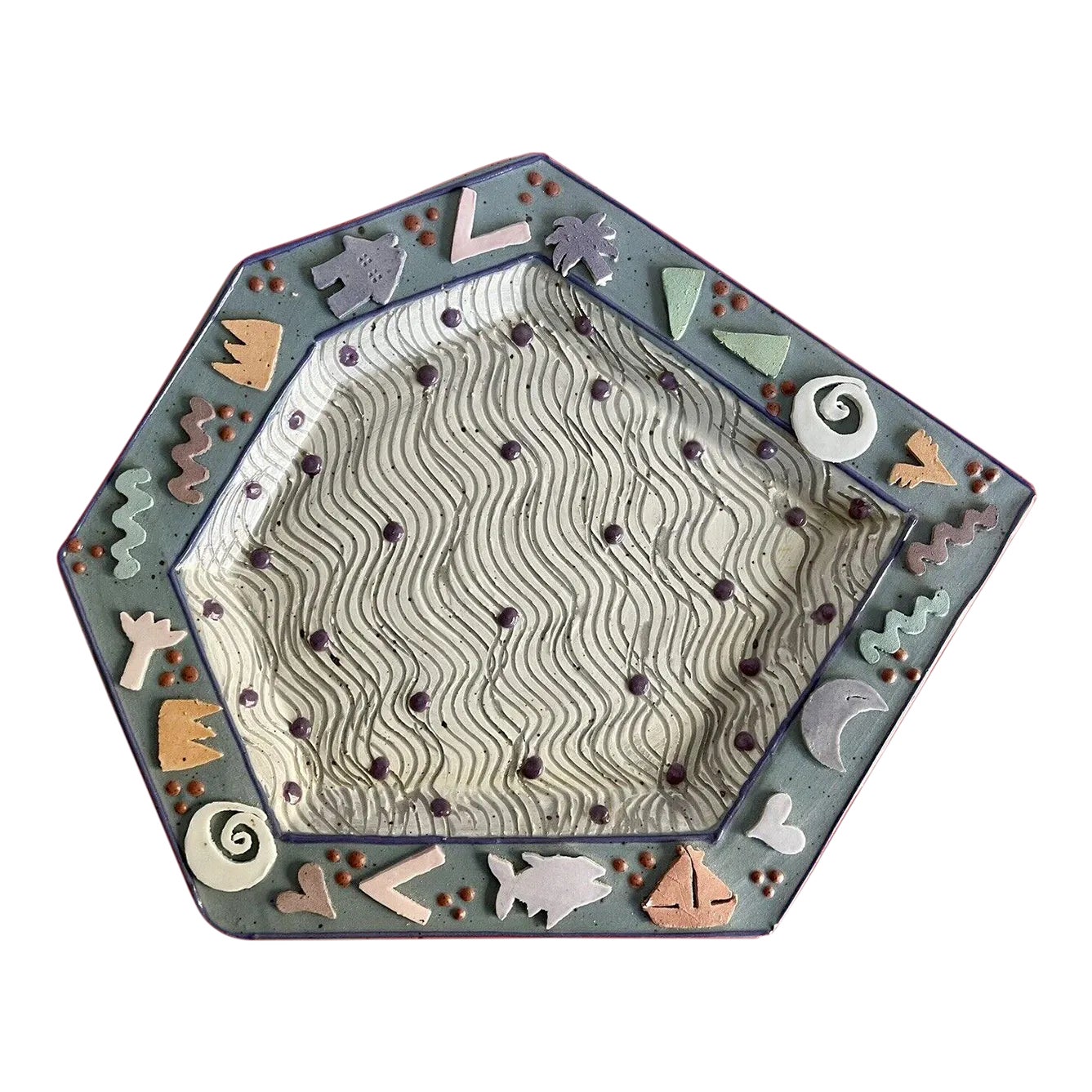1980s Cunningham Pottery Retro Studio Pop Art Ceramic Plate | Chairish