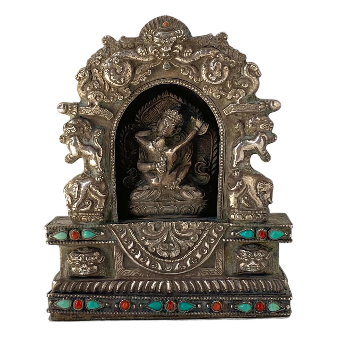 Tibetan Buddhist Beaded Coin Silver Devotional Portable Shrine (Ghau ...