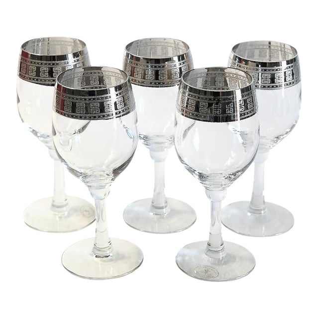 Silver Rimmed Wine Glasses Set Of 5 Chairish