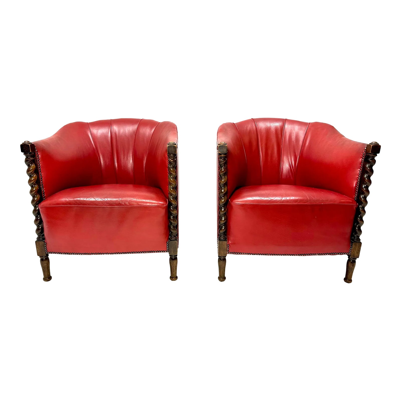 1930s Swedish Red Leather Chairs- a Pair | Chairish