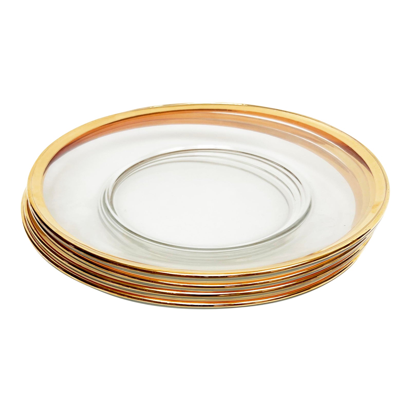 Mid Century Modern Large Glass Dinner Plates W/ Gold Rims - 4 Pieces ...