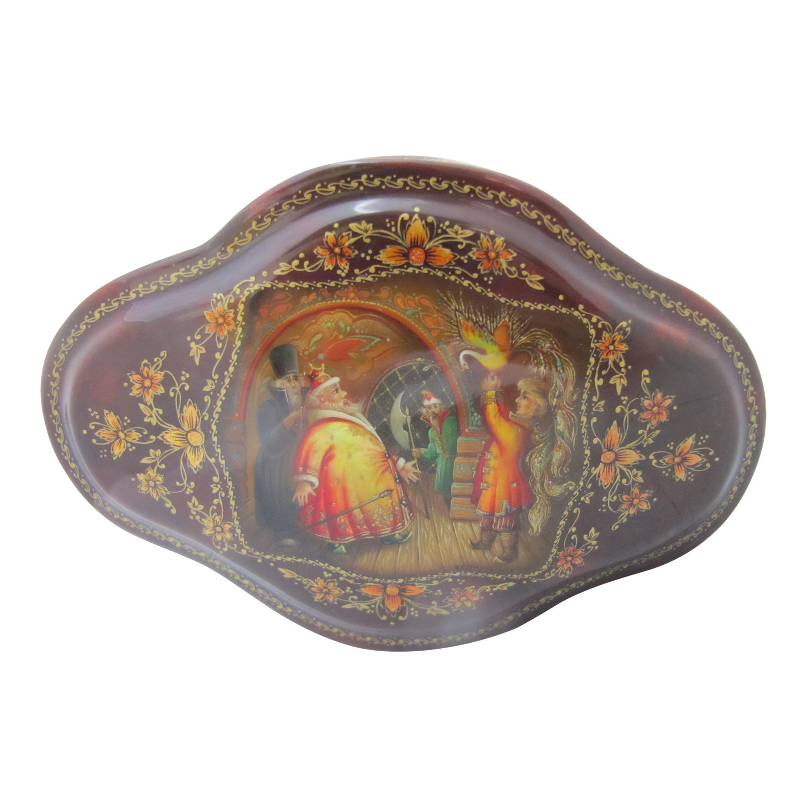 Very Fine Russian Hand Painted Clover Shaped Hinged Lid Lacquer Box ...