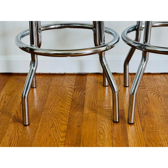 Vintage 1970s Black Vinyl Swivel Bar Stools, a Pair | Chairish