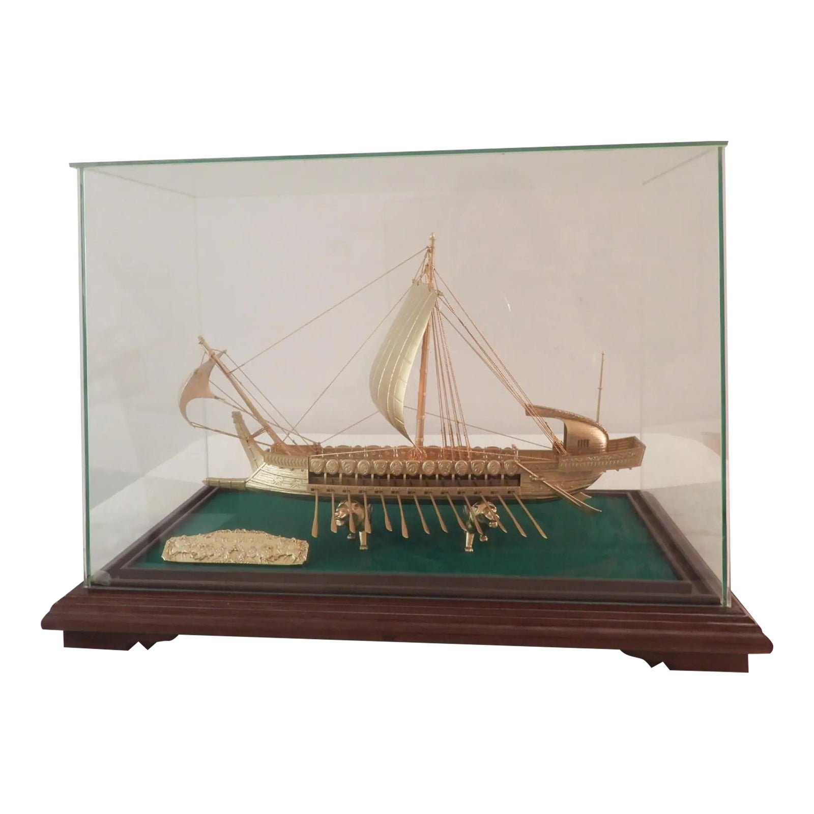Vintage Golden Greek Warship Model Trireme Ship Table Decor Display ...