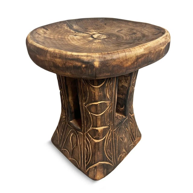Vintage Bamileke Burn Pedestal Stool | Chairish