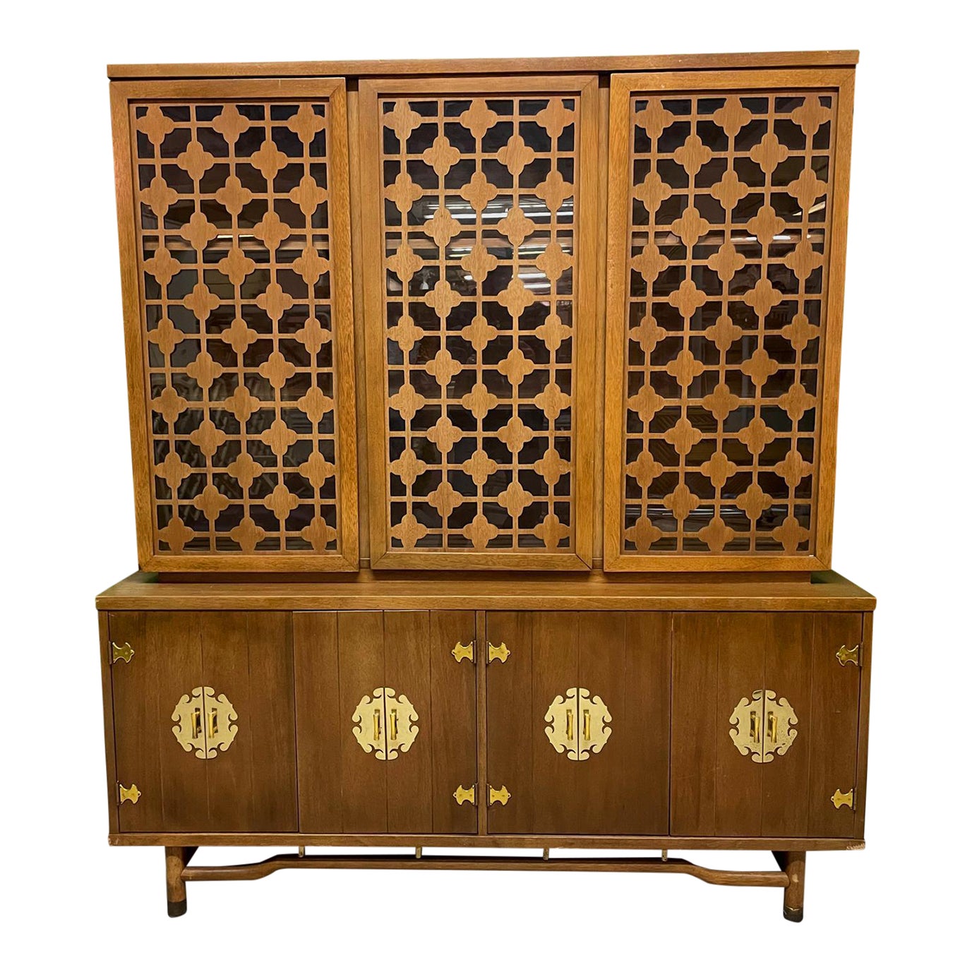 Mid-Century Modern Asian Chinoiserie China Cabinet | Chairish