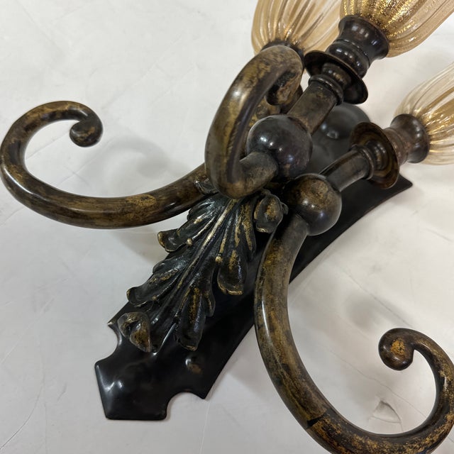 Lightspann Lighting Custom Antiqued Brass + Gold Flecked Glass Shade ...