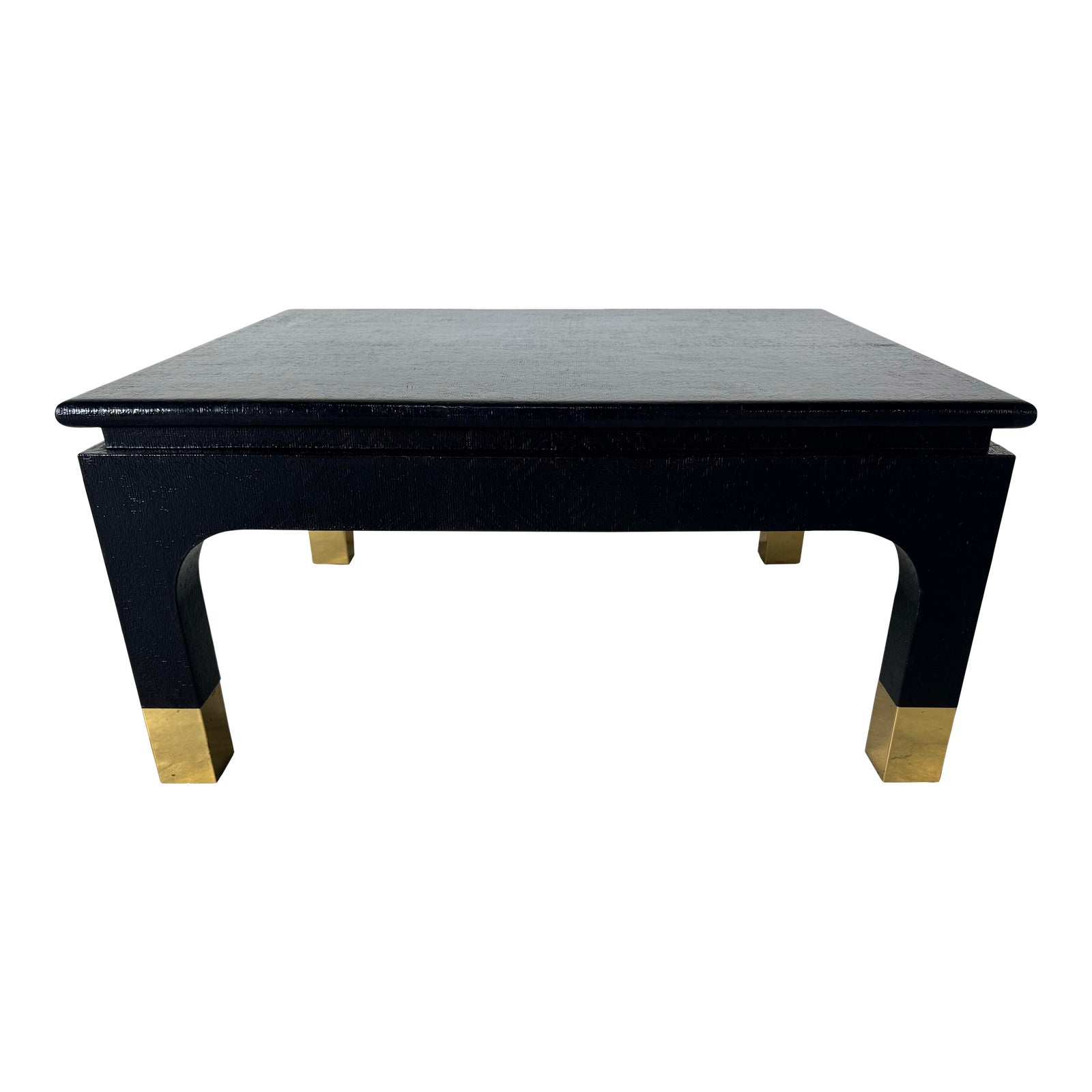 Harrison Van Horn Textured Black Grasscloth Coffee Table With Brass ...