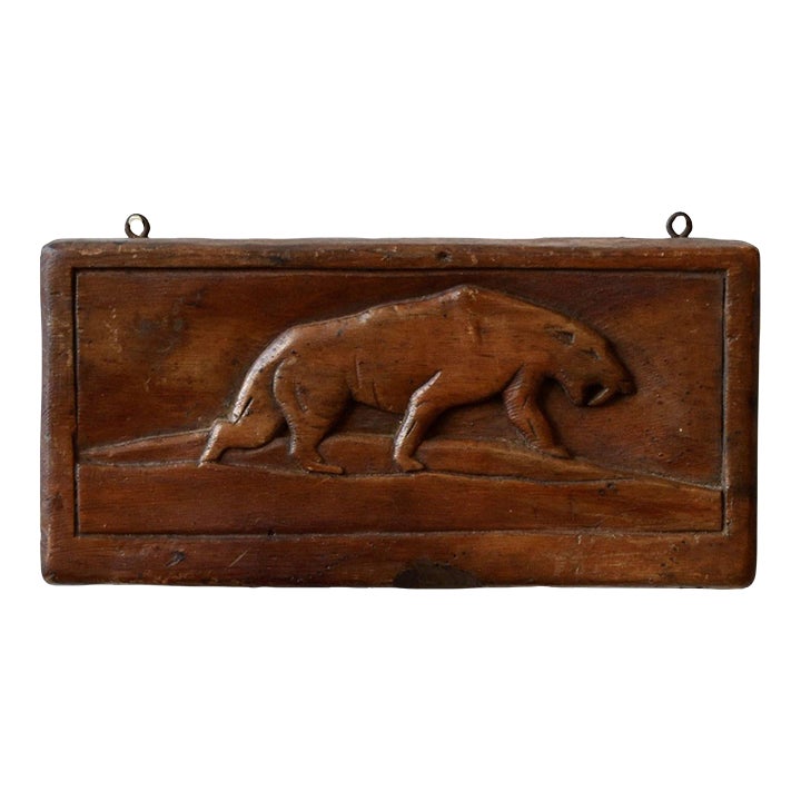Vintage Saber Tooth Tiger Carved Pine Bas Relief Panel, Circa 1930s ...