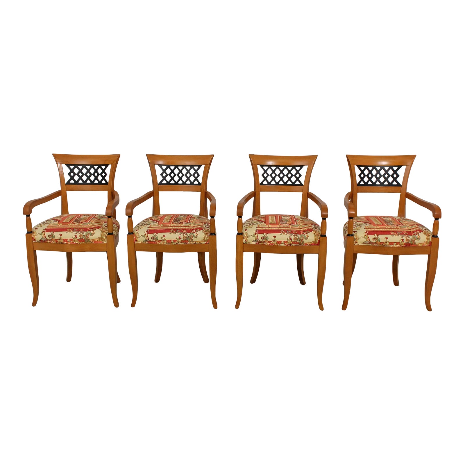 Set of 4 Regency Style Armchairs W. Chinoiserie Upholstery | Chairish