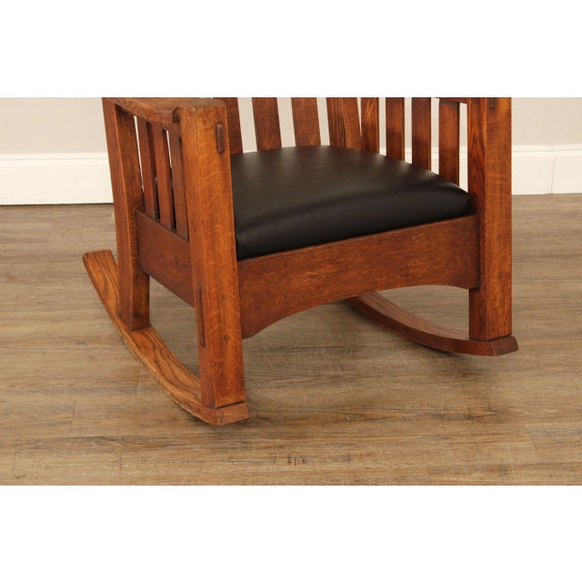 Harden Antique Mission Oak and Leather Rocker | Chairish