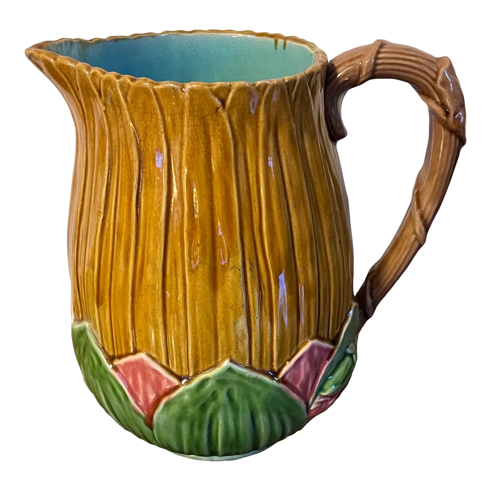 Antique 19th Century English Majolica Sunflower Design Water Pitcher ...