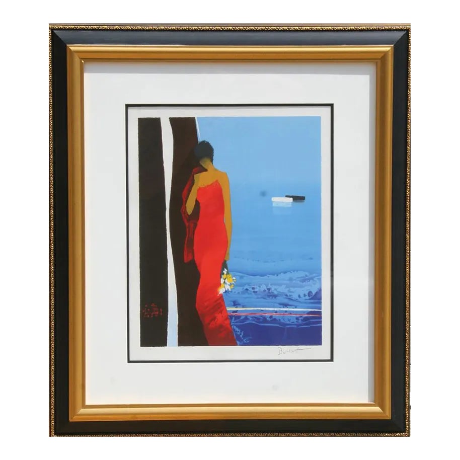 Woman Standing by the Sea, Emile Bellet Screen Print | Chairish