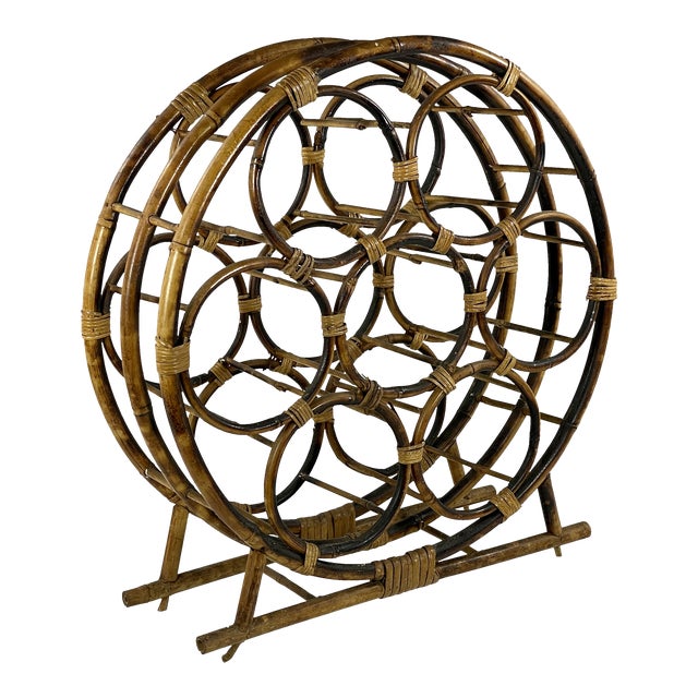 1970s 7-Bottle Burnt Rattan Wine Rack | Chairish