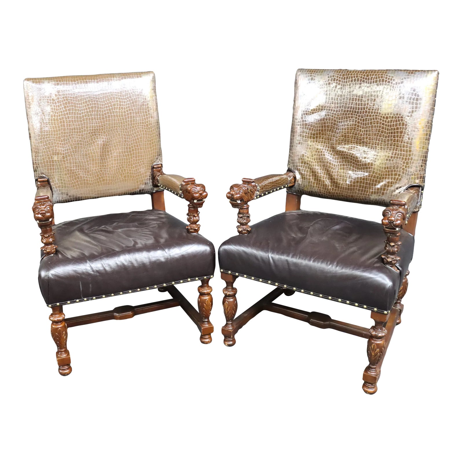 Michael Thomas Lion-Head Throne Chairs/Pair | Chairish