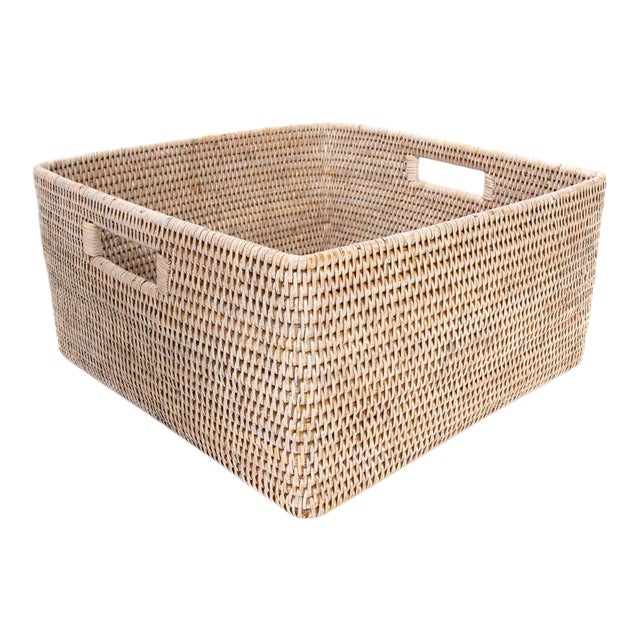 Artifacts Rattan Square Storage Basket with Rounded Corners in White ...