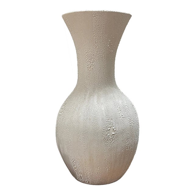 Vintage Large 26" Hand-Thrown White Textured Vase | Chairish