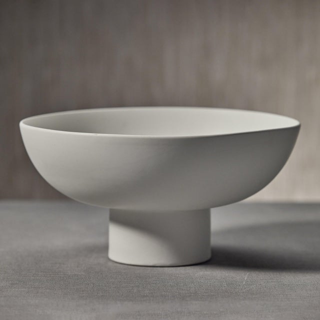 Kumasi White Ceramic Footed Bowl | Chairish