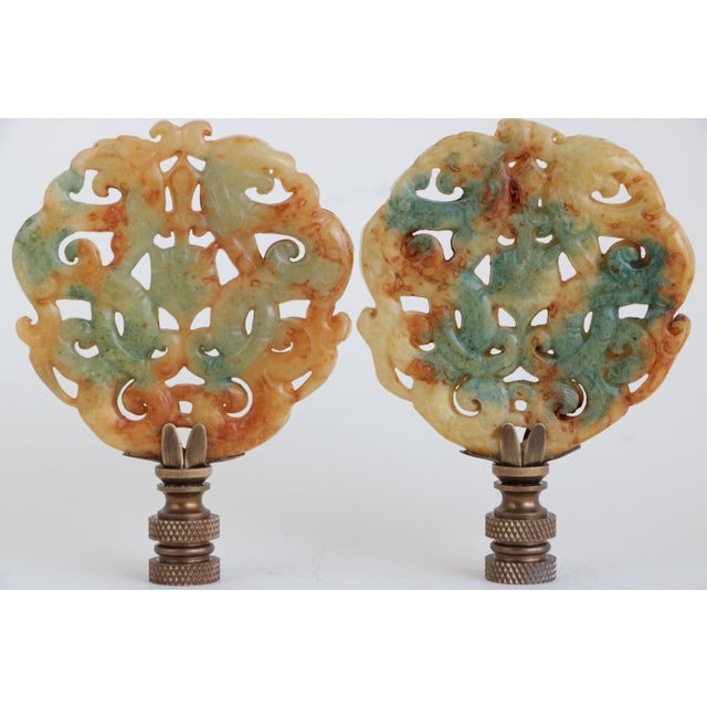 Chinese Fox Variegated Stone Lamp Finials - a Pair | Chairish