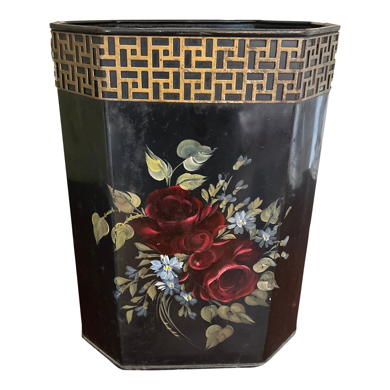 Early 20th Century Antique Chinoiserie Tole Waste Bin | Chairish