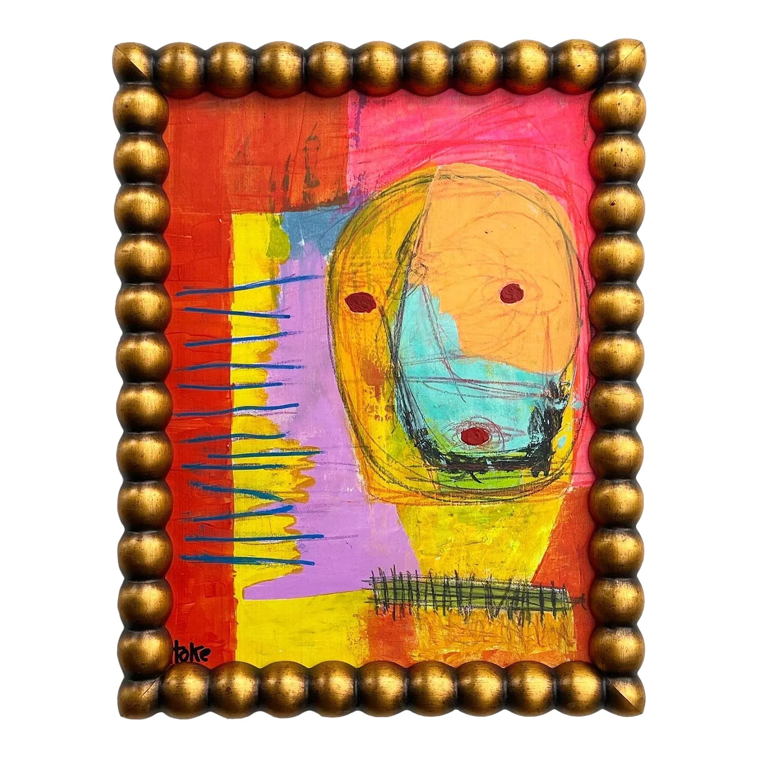 Colorful Modern Outsider Art Painting on Wood by Bob Hoke | Chairish