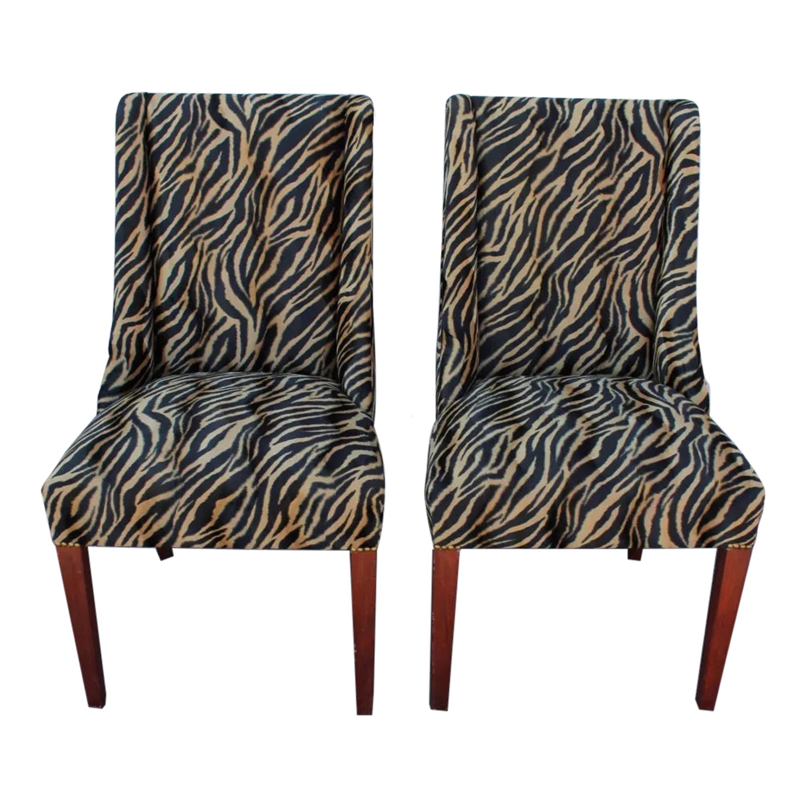 Pair of 1940s Mahogany Spring Side End Chairs with New Upholstery ...