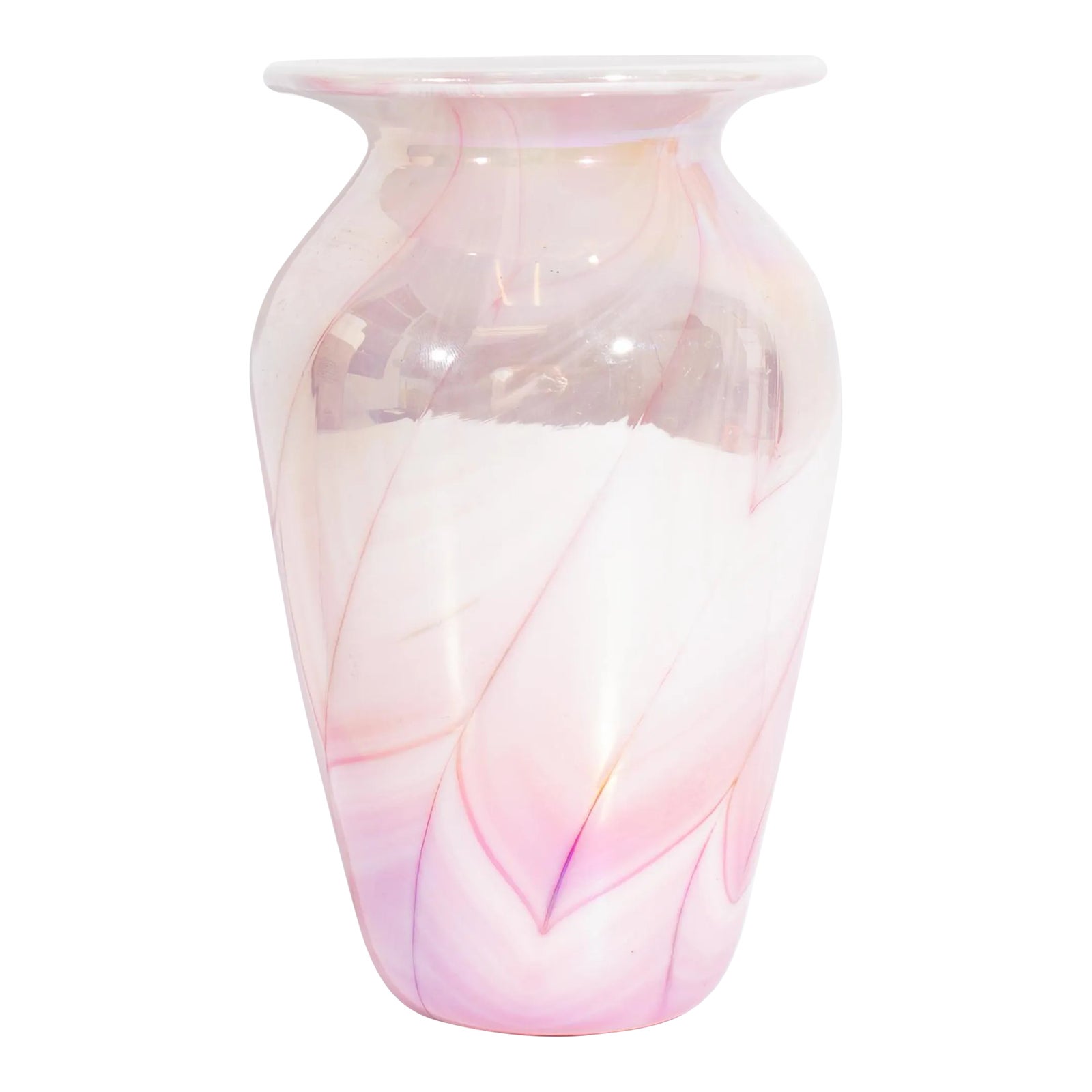 Gibson Glass 1990 Pink Iridescent Art Glass Vase | Chairish