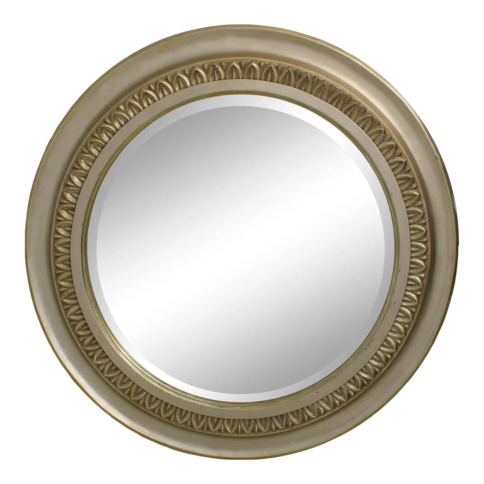 Large Round Silver Finish Beveled Glass Mirror | Chairish