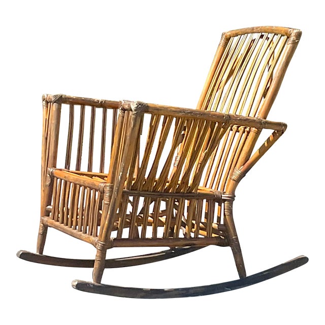 Vintage Coastal Stick Rattan Rocking Chair After Bielecky Brothers ...