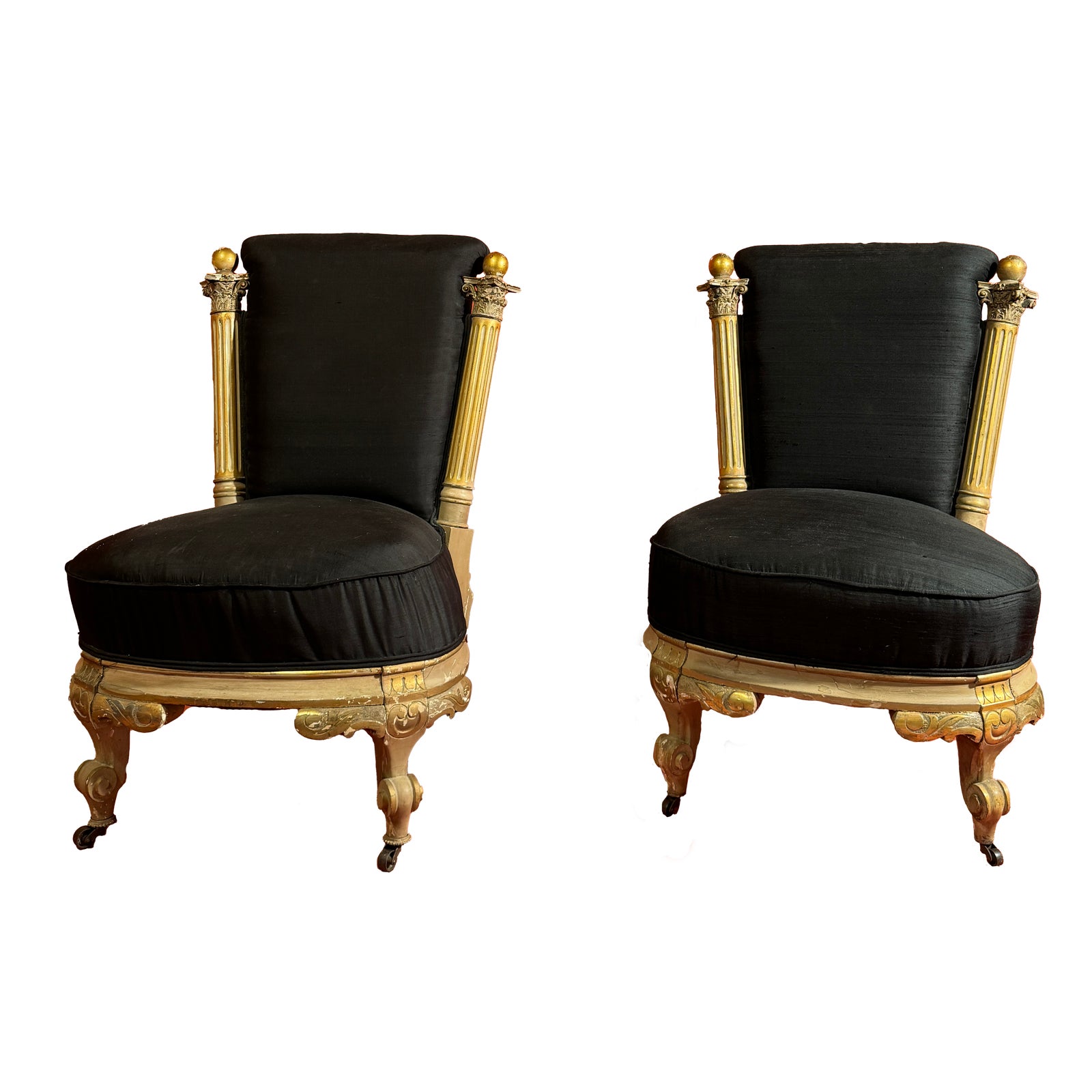 19th Century Neoclassical Giltwood Boudoir Chairs - a Pair | Chairish