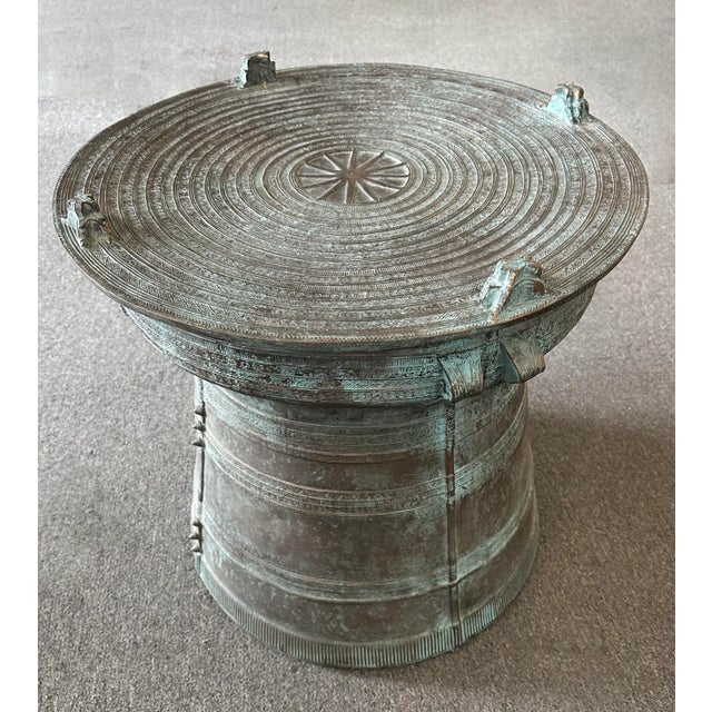 Asian Bronze Rain Drum Side Table | Chairish
