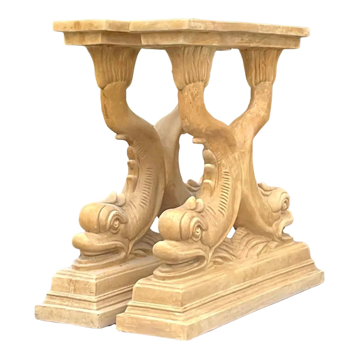 Late 20th Century Vintage Coastal Plaster Dolphin Pedestals - a Pair ...