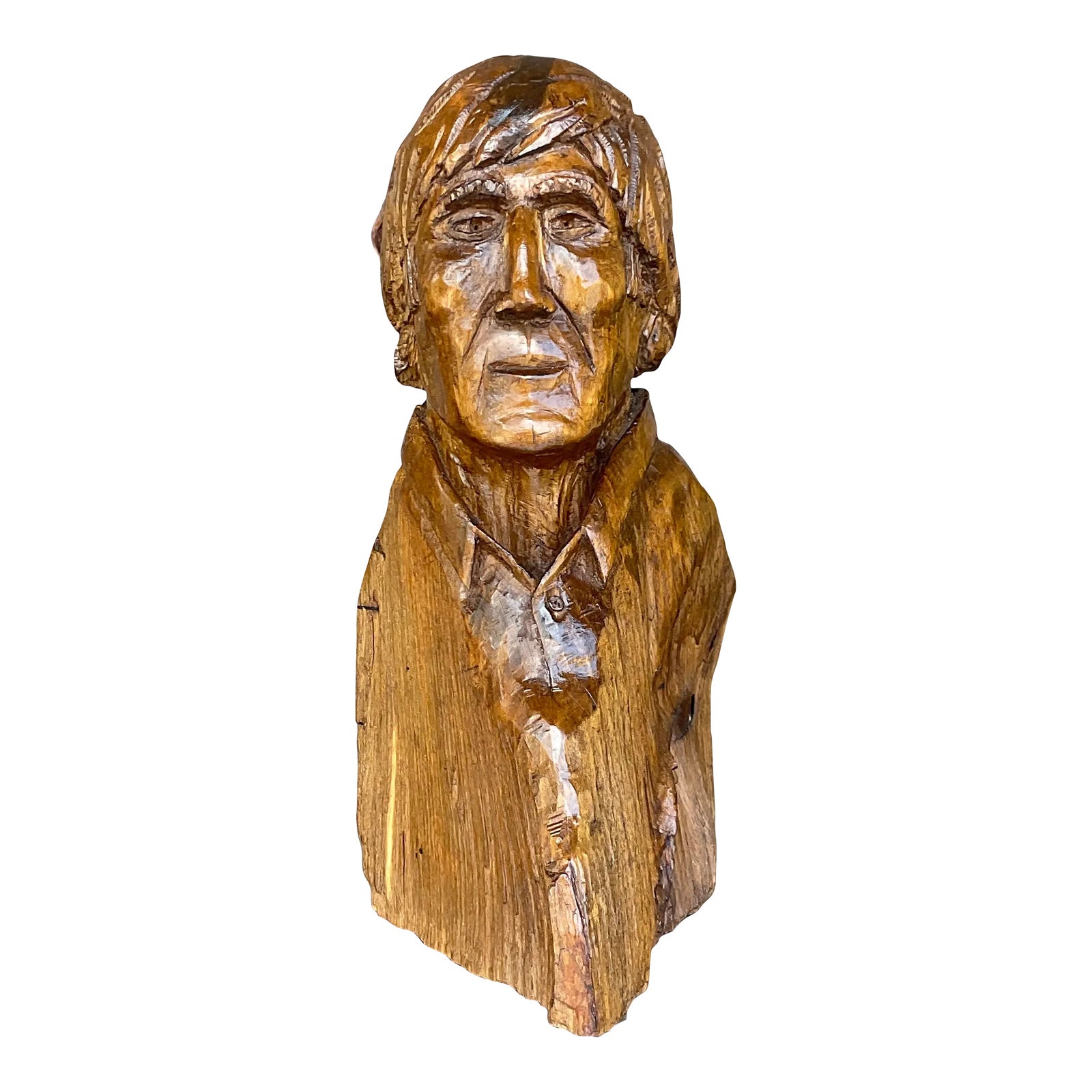 Vintage Boho Carved Bust of Man | Chairish