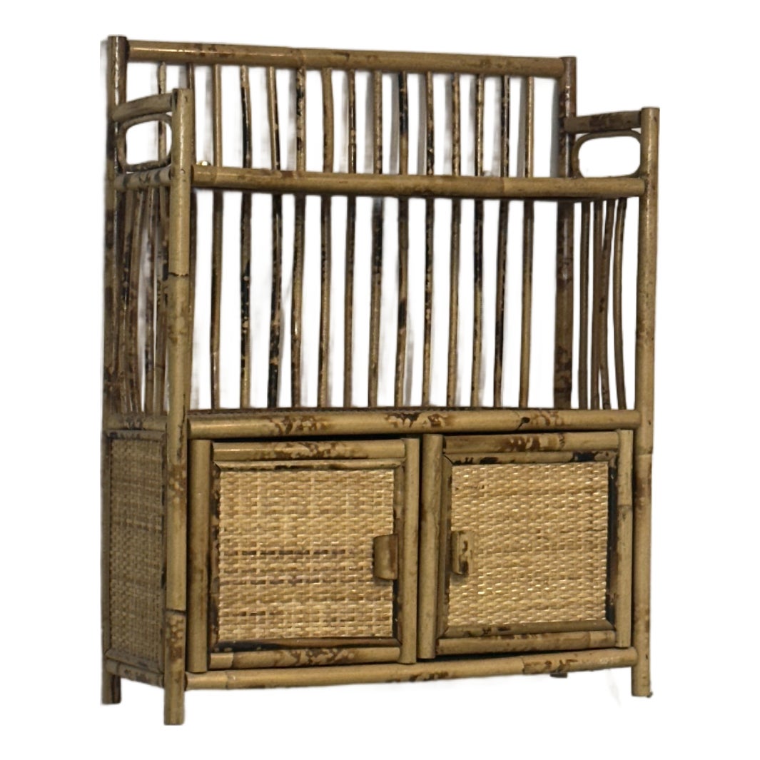 1970s British Colonial Style Burnt Bamboo and Cane Hanging Cabinet ...
