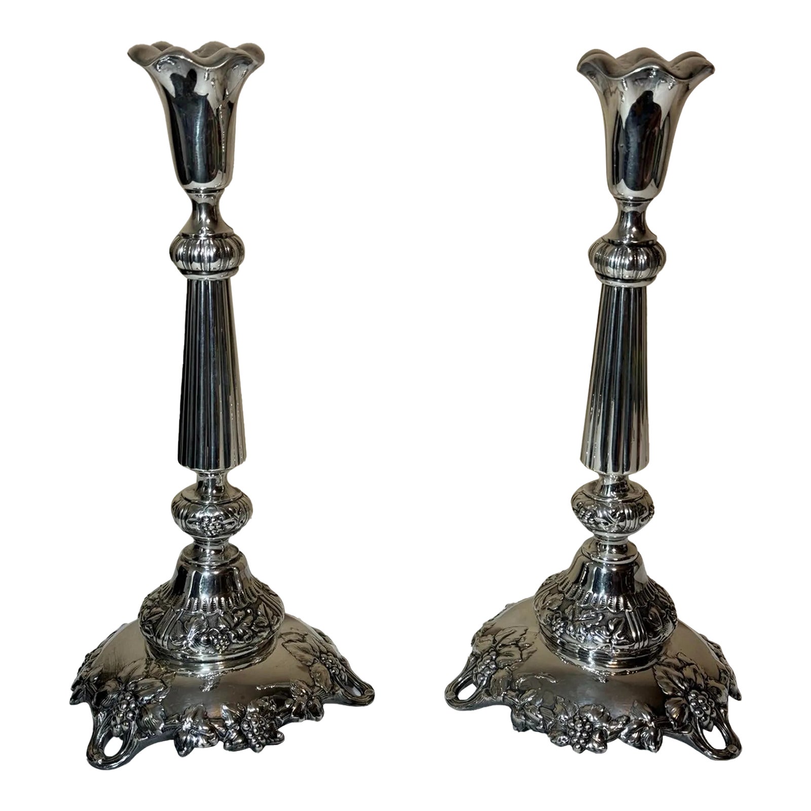 Pair of Late 19th Century Norblin Poland Silverplate Candlesticks Grape ...