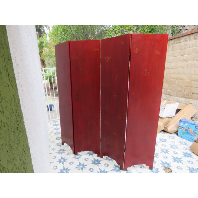 Antique Four-Panel Chinese Red Lacquer Screen | Chairish