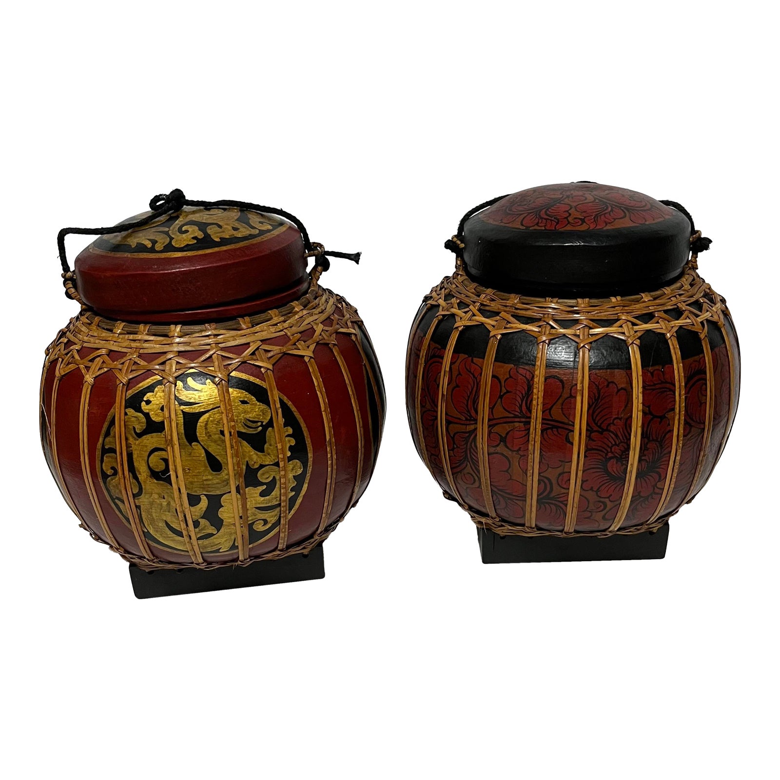 Early 20th Century Burmese Rattan Wrapped Rice Baskets - Set of Two ...