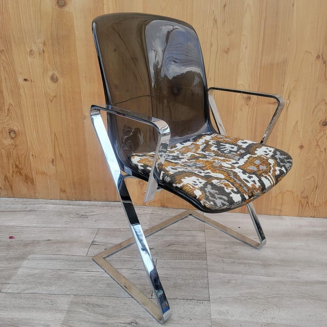Mid Century Modern Chromcraft Style Tinted Lucite Chrome Flat Bar Chair ...