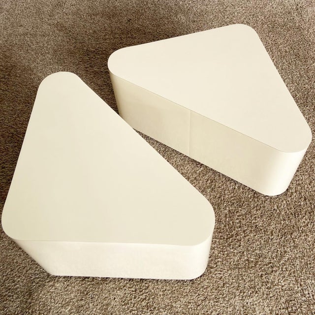 Postmodern Cream Lacquer Laminate Triangular Nesting Side Tables | Chairish