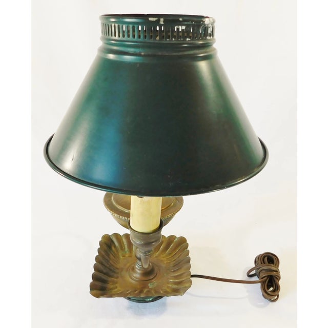 Vintage C1940s Solid Brass Genie Desk Lamp With Green Tole Shade | Chairish