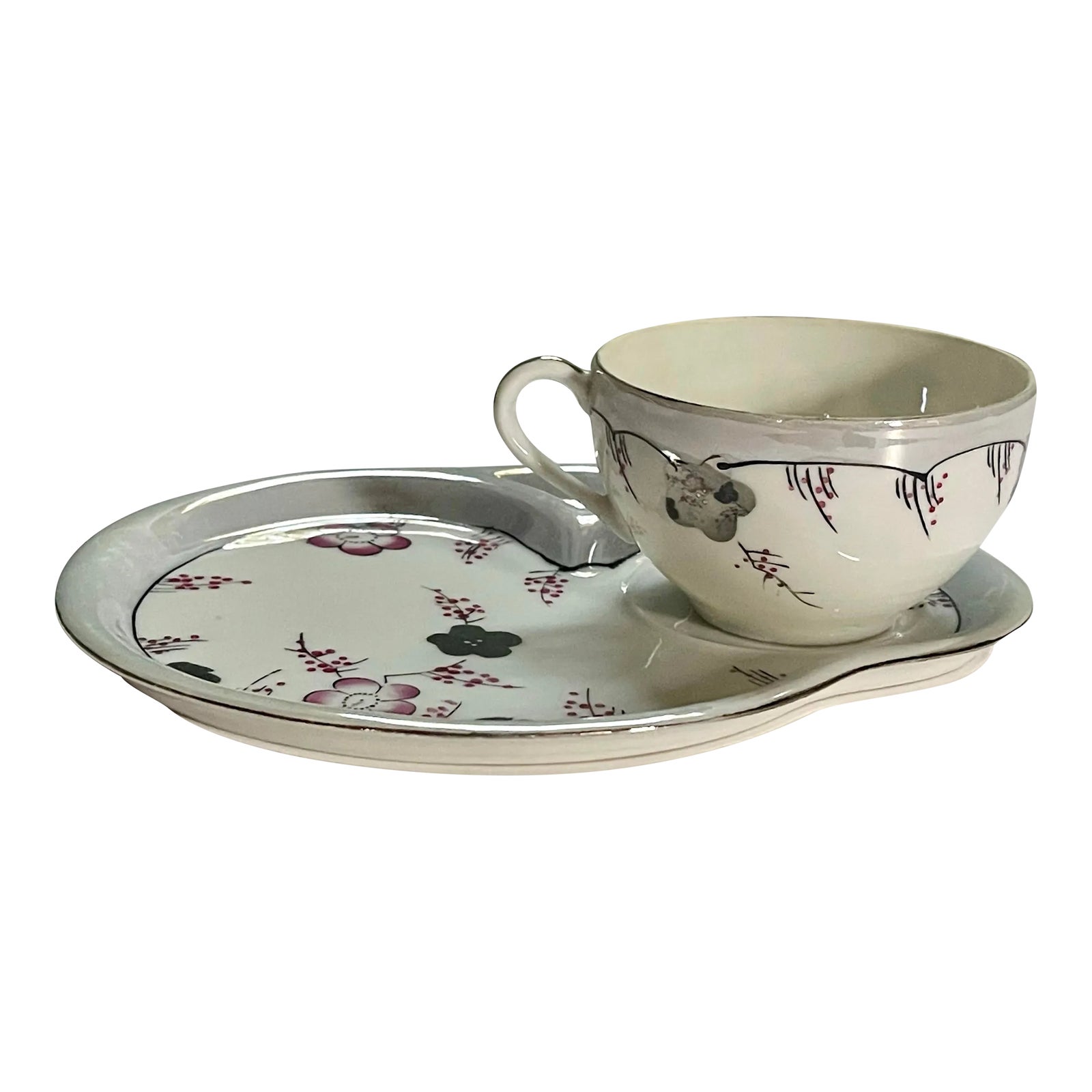 Mid 20th Century Grey Lusterware Tea Cup and Snack Saucer- 2 Pieces ...