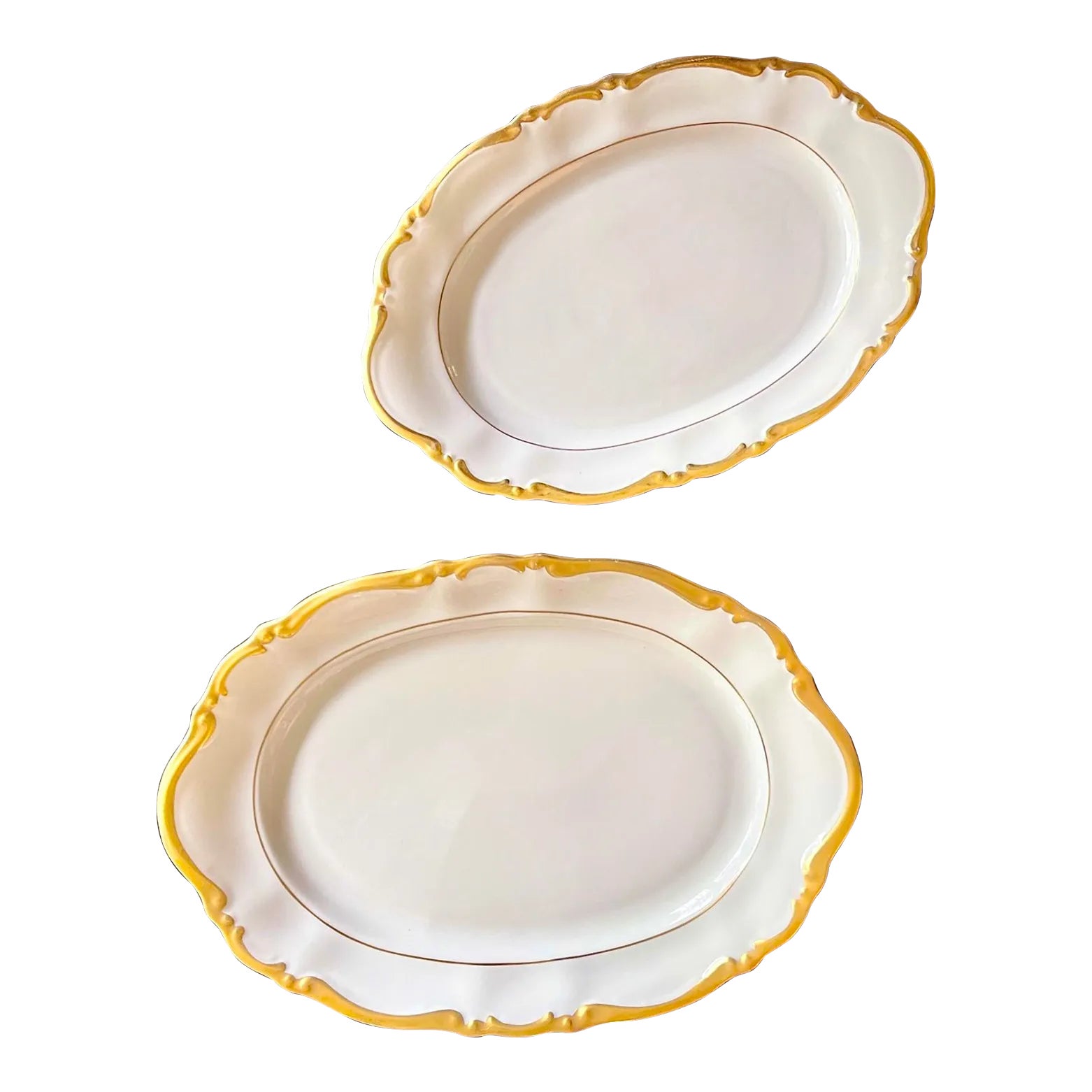 Antique Bavarian Scalloped Gilt Edged Serving Platters -- a Pair | Chairish