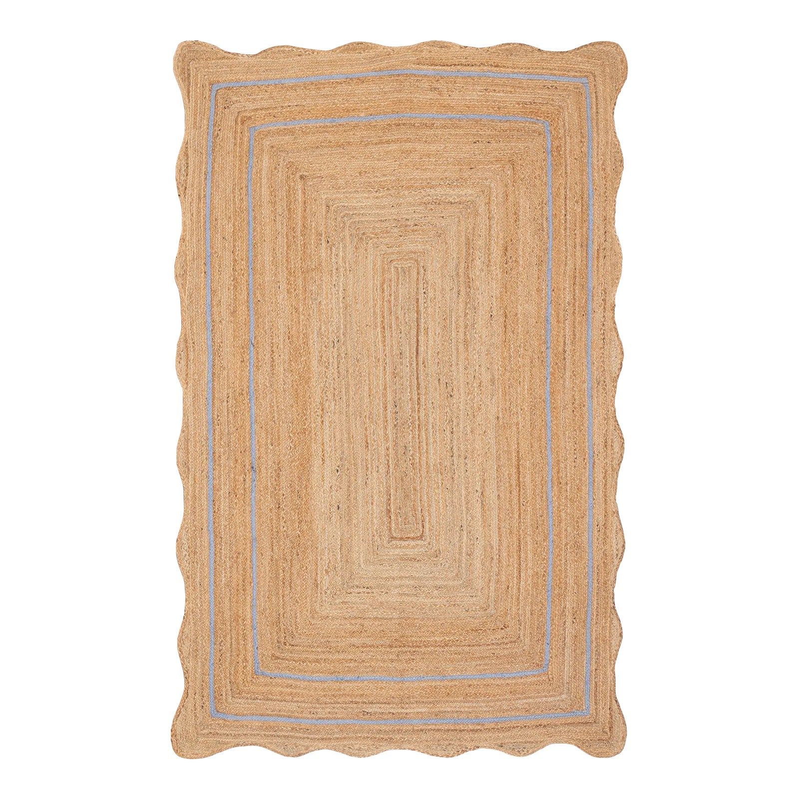 Classic Blue Natural Jute Wave Scallop Rug 6x9 Ft. | Chairish
