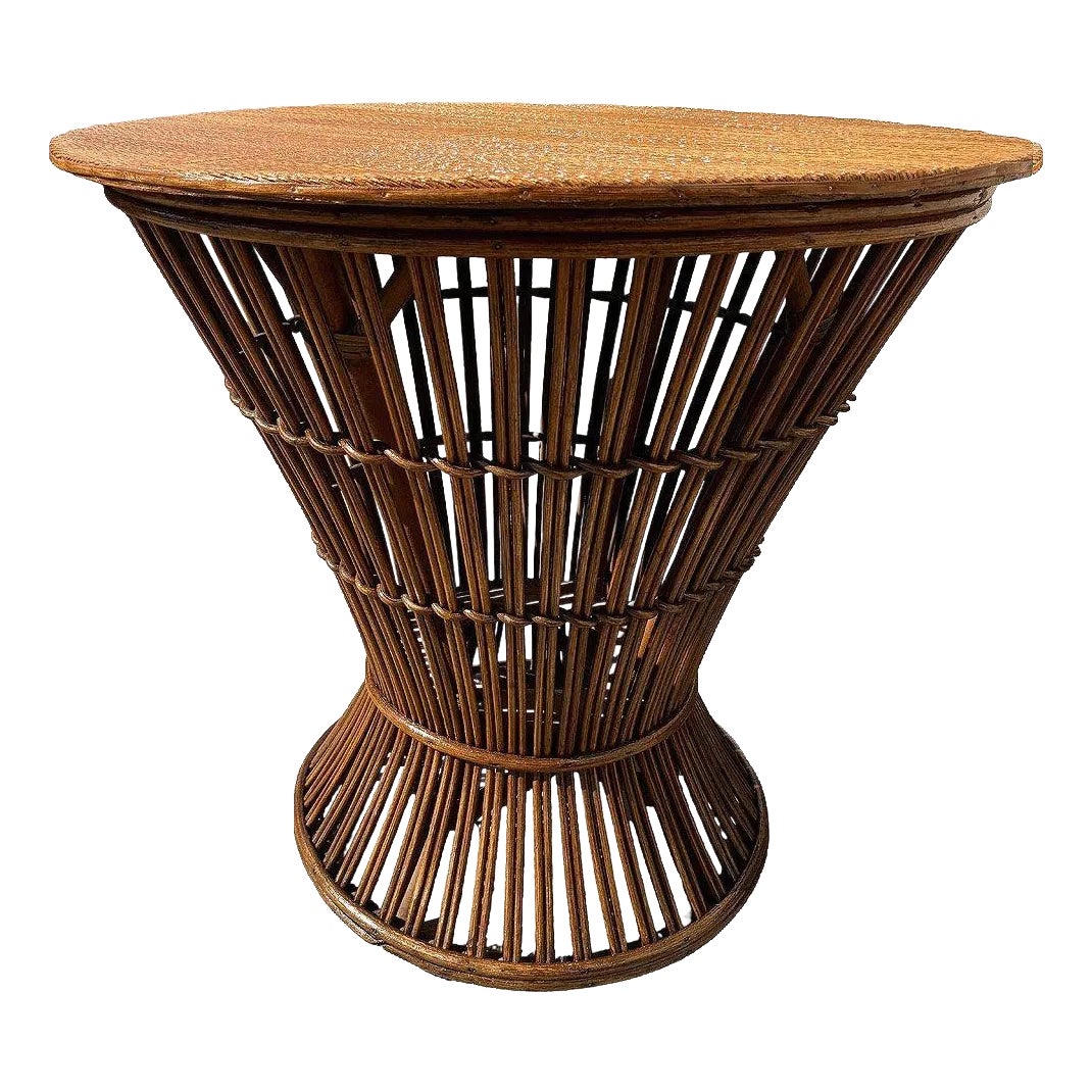 Italian Round Hourglass Stick Reed Rattan Pedestal Dinning Table W ...
