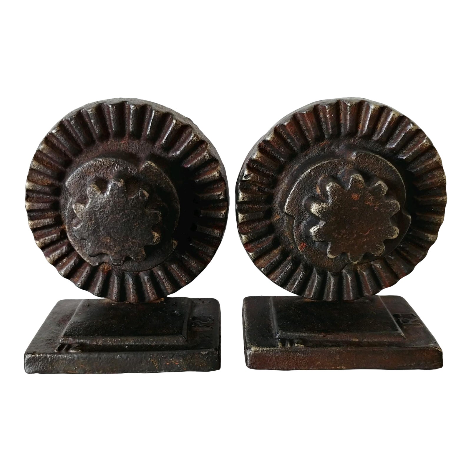 1940s Industrial Steampunk Cast Iron Gear Bookends - a Pair | Chairish