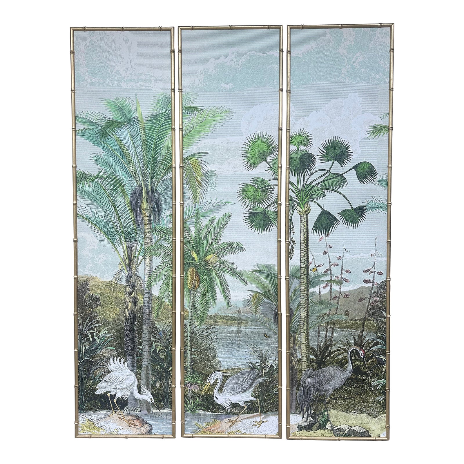 Large Tropical Mural Triptych Framed in Faux Bamboo - a Set of 3 | Chairish